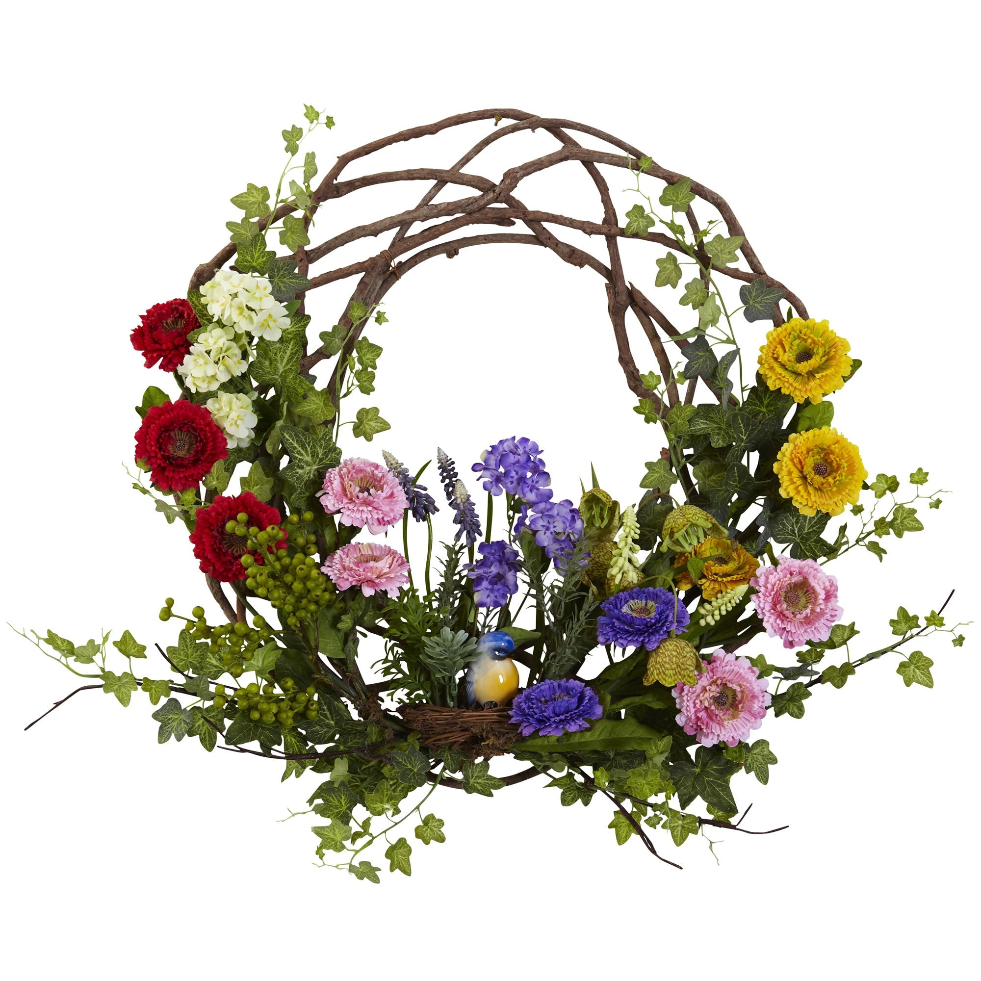 22" Wreath Adorned with Faux Spring Florals | Zigeze